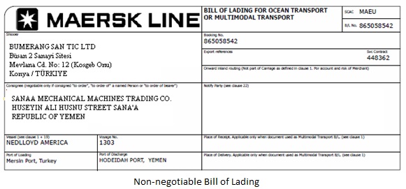 Non Negotiable Bill Of Lading Definition Operations Supply Chain 